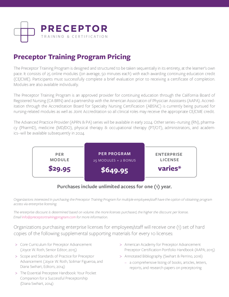 About – Preceptor Training & Certification